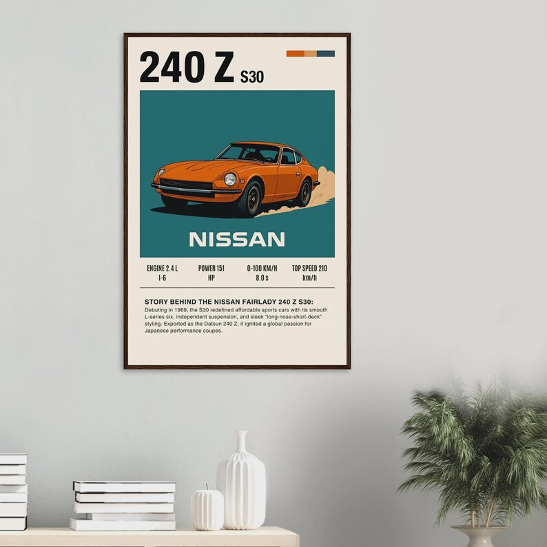 Datsun 240Z Poster Print Fairlady Poster | Retro JDM Sports Car Wall ...