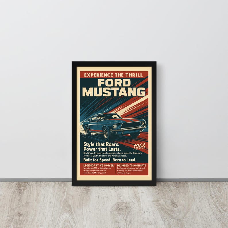 1968 Ford Mustang Poster – Classic Muscle Car Wall Art – Gift for ...