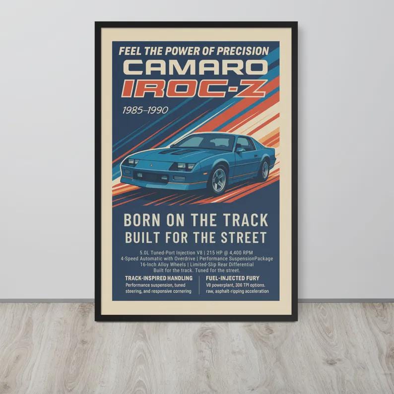 Camaro IROC-Z Poster, Gift for Husband, Boyfriend or Dad – Boys Room ...