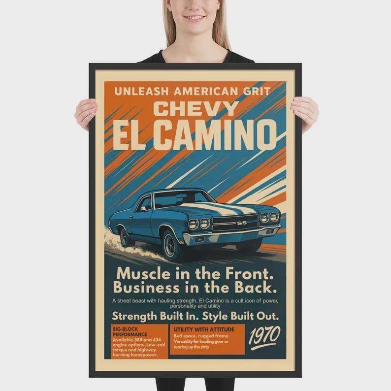 Chevy El Camino Poster – Vintage Muscle Car Wall Art – Gift for Dad ...