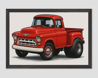 1955 Chevy 3100 Stepside Truck Poster – Vintage Red Pickup Art - Etsy