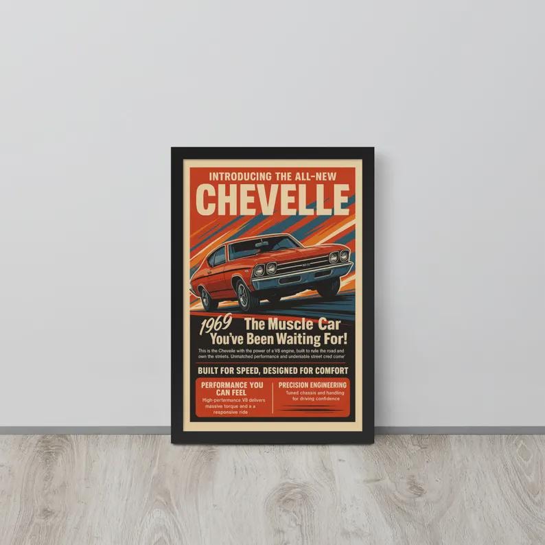 1969 Chevy Chevelle Poster – Classic Muscle Car Wall Art – Gift for ...