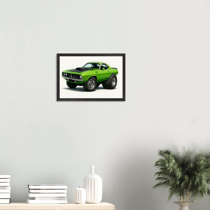Plymouth Cuda Poster – Green Muscle Car, Retro Garage Art - Etsy