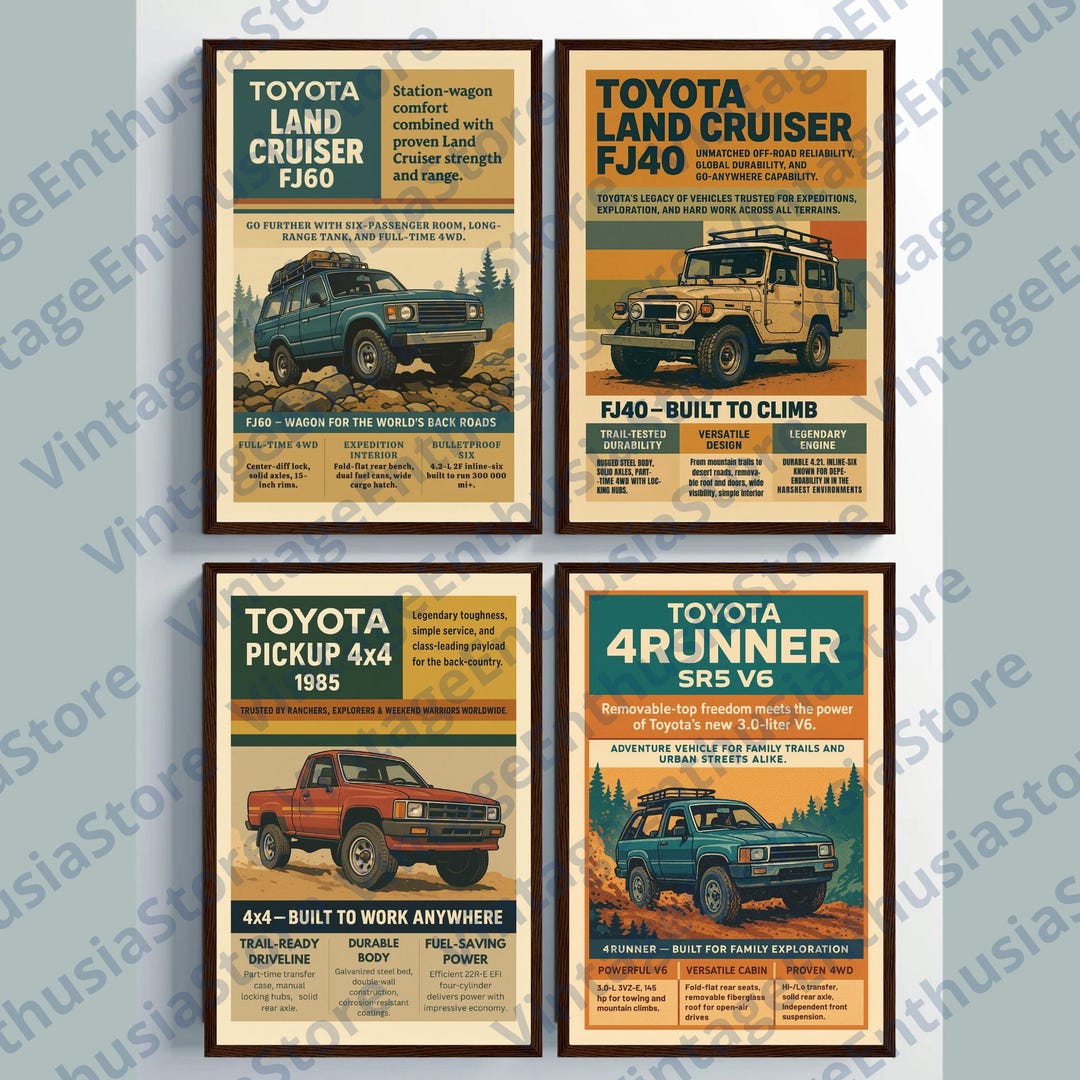 Retro Toyota Off-road 4x4 Poster Set – Vintage Overland Art, off Road ...