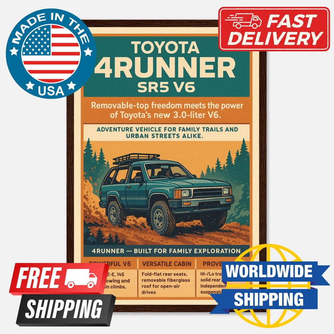 Toyota 4runner SR5 V6 Retro Poster – Vintage Off-road SUV Wall Art ...