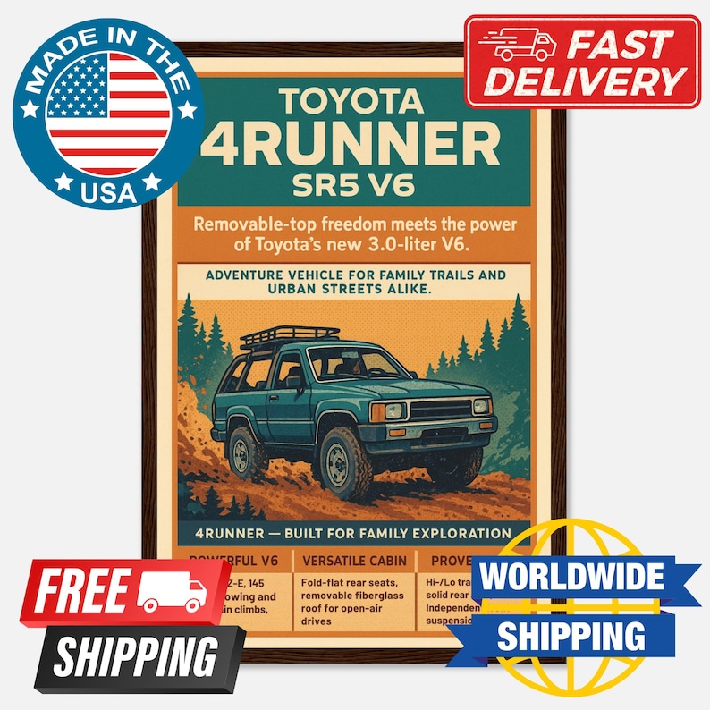 Toyota 4runner SR5 V6 Retro Poster – Vintage Off-road SUV Wall Art ...