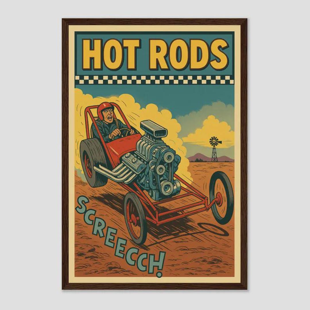 Hot Rods Racing Poster Vintage Nursery Print Race Wall Decor Retro ...