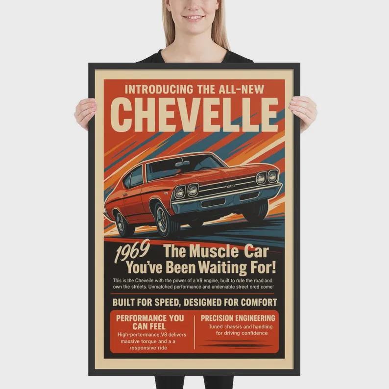 1969 Chevy Chevelle Poster – Classic Muscle Car Wall Art – Gift for ...