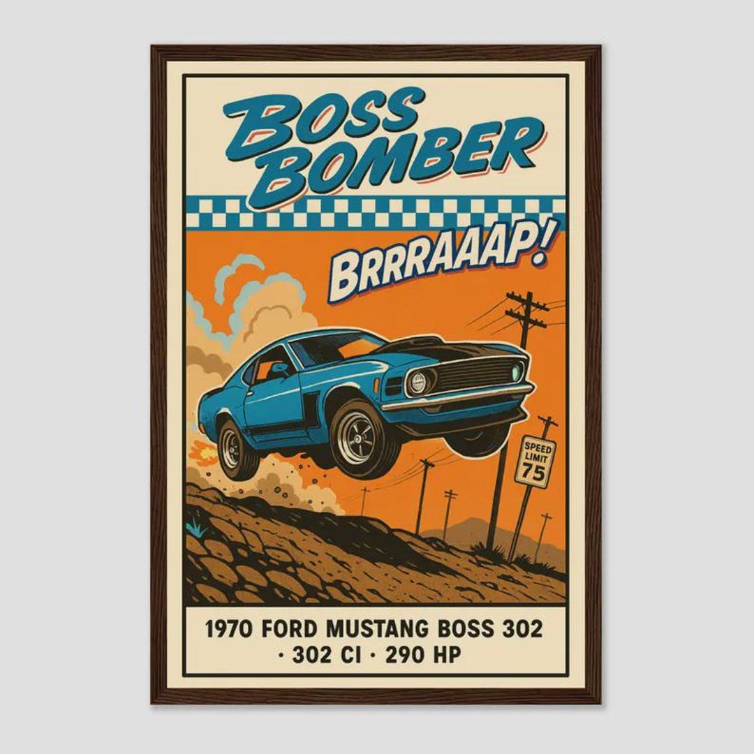 1970 Ford Mustang Boss 302 Poster – Gift for Dad, Car Guy Wall Art ...