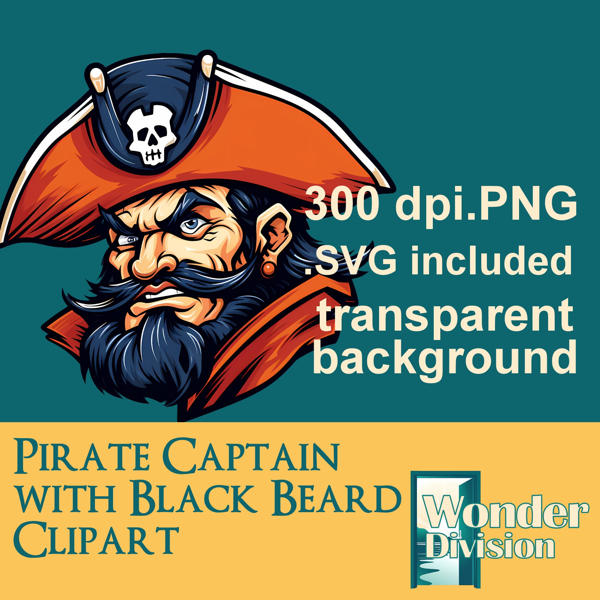 Pirate Captain With Black Beard and Red Coat, Digital, Transparent ...