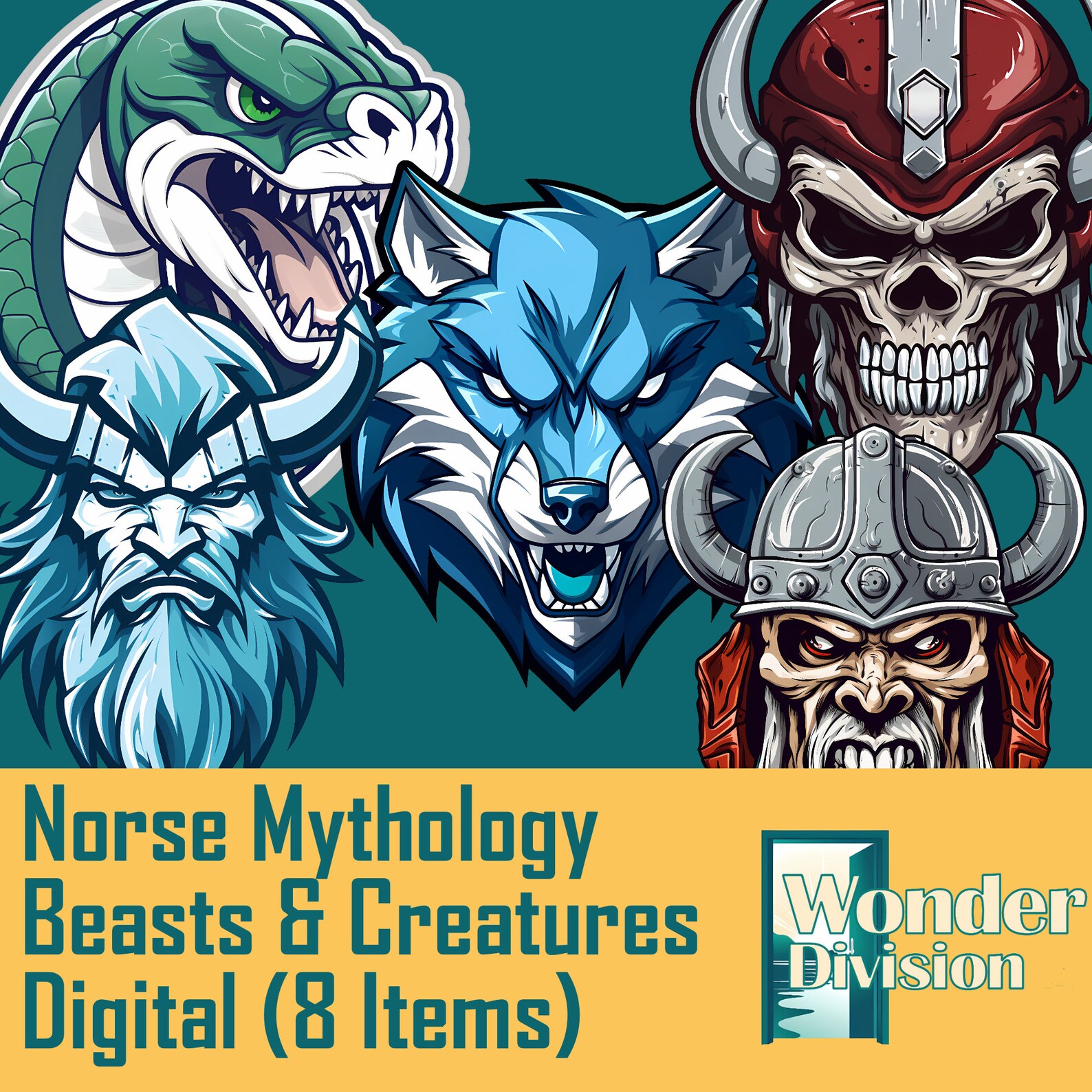 Norse Mythology Digital Art 8 Items, Giant, Wolves, Serpent, Digital ...