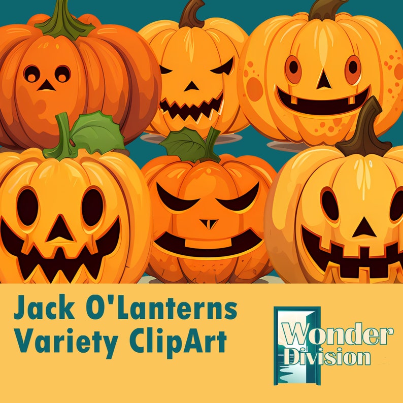 9 Jackolantern Variety Clipart, Halloween Clip Art, Digital, PNG ...