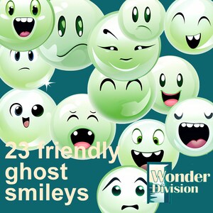 23 Friendly Ghost Smiley Clipart, Digital, PNG, Transparent Background ...