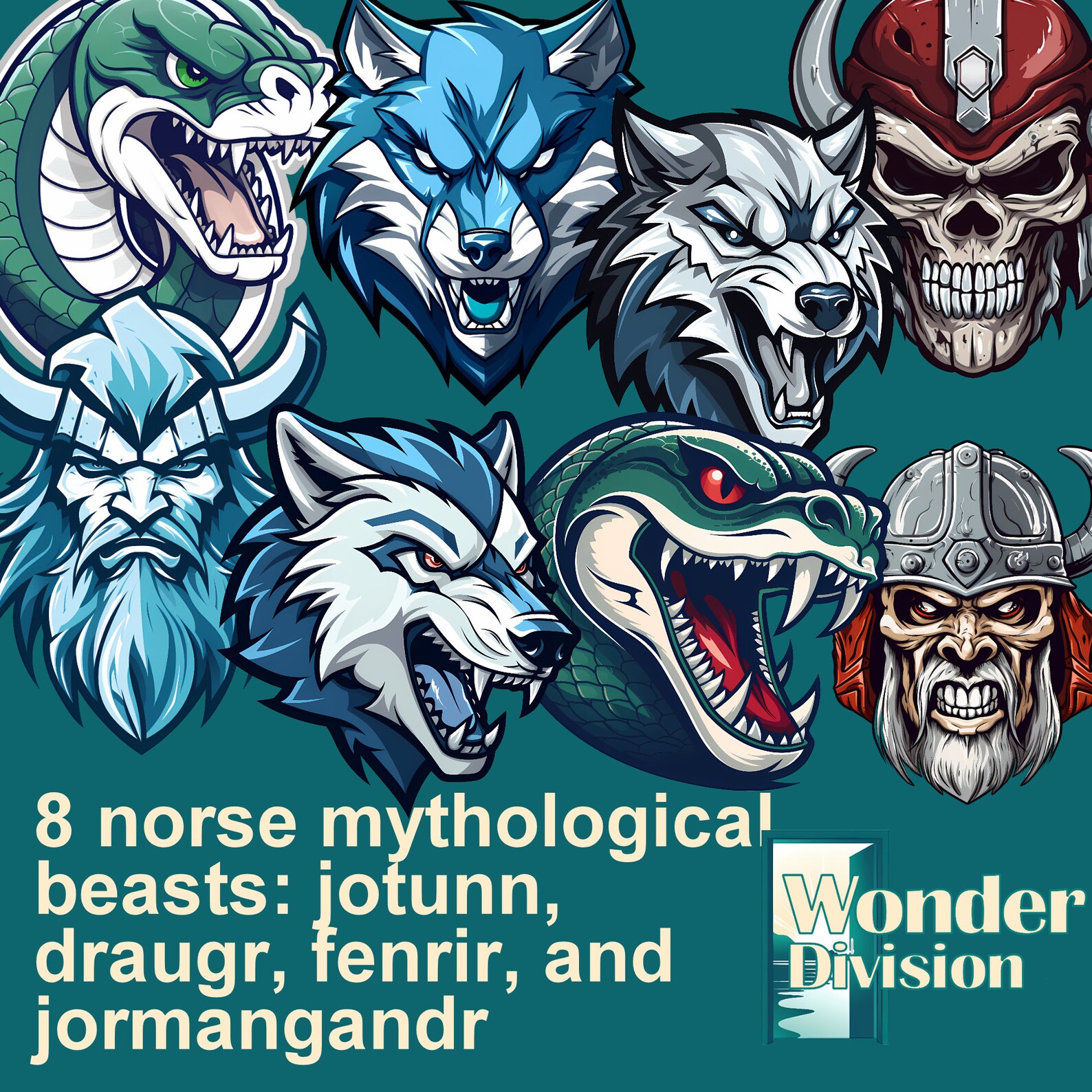 Norse Mythology Digital Art 8 Items, Giant, Wolves, Serpent, Digital ...