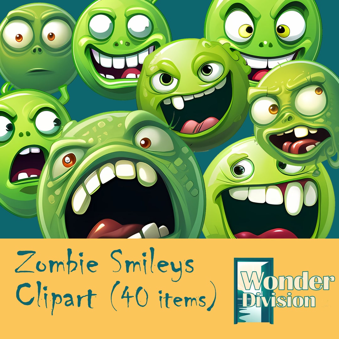 40 Zombie Smileys Clipart, Digital PNG, Transparent Background ...