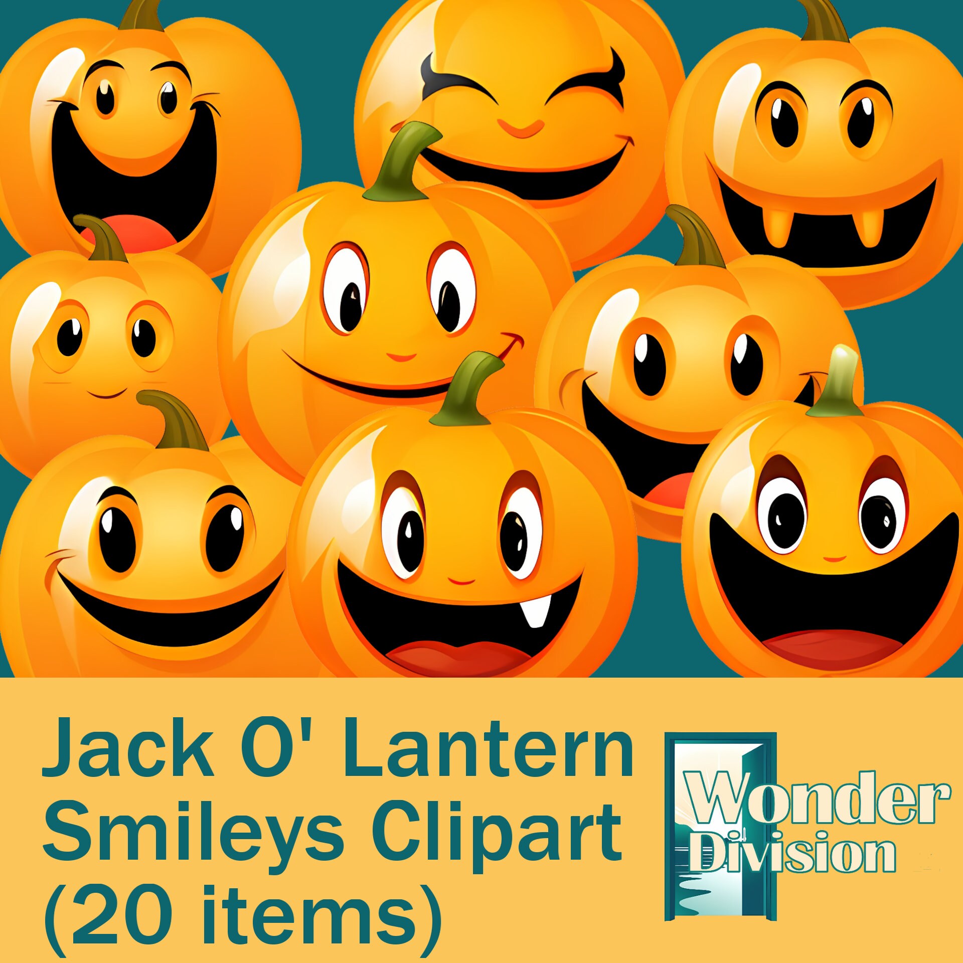20 Jack O'lantern Smileys Clipart, Digital, PNG, Transparent Background ...