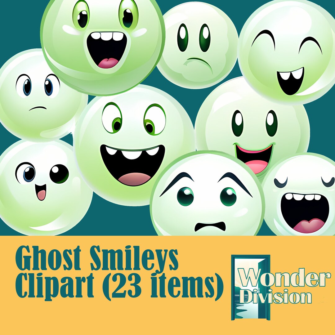 23 Friendly Ghost Smiley Clipart, Digital, PNG, Transparent Background ...