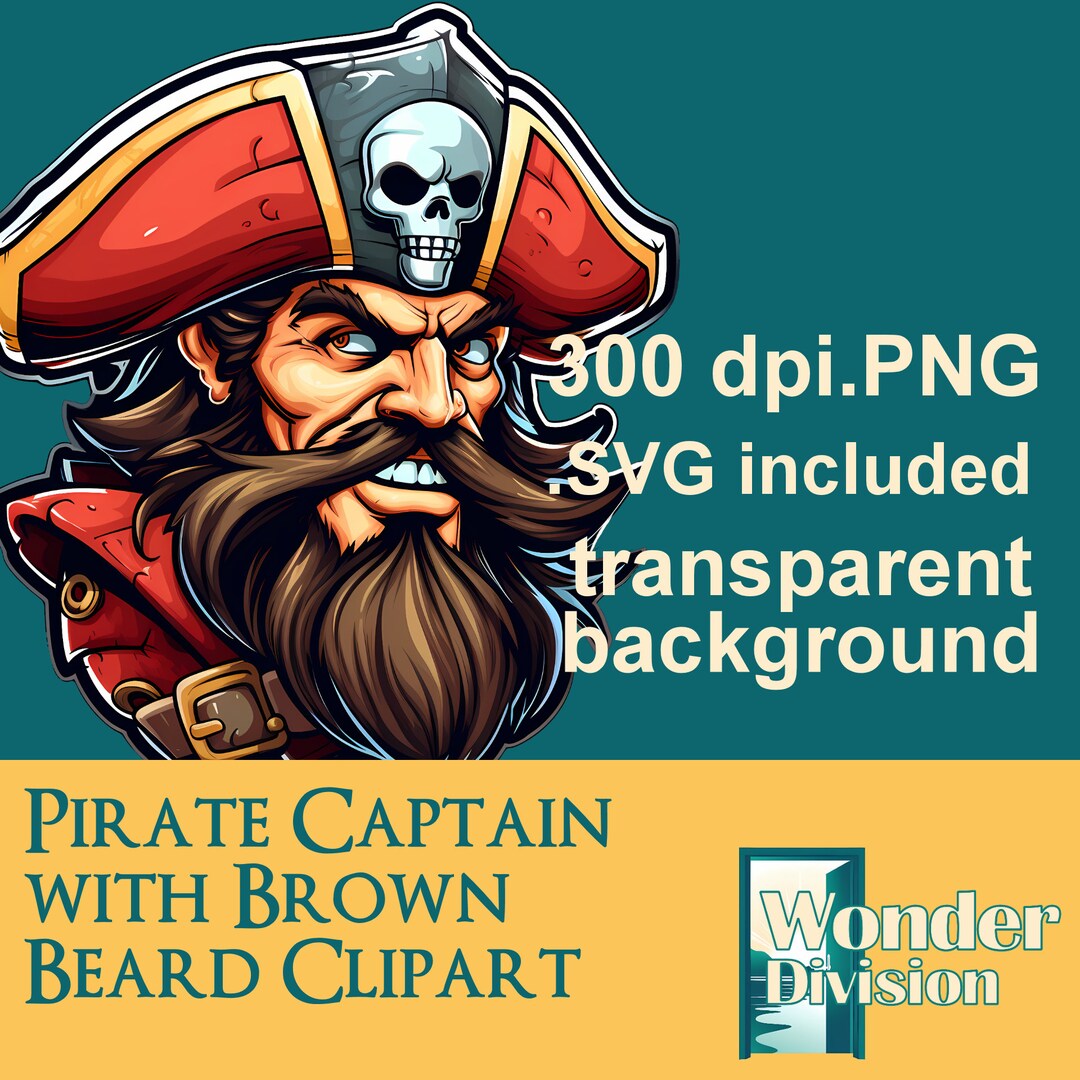 Pirate Captain With Brown Beard and Red Coat, Digital, Transparent ...