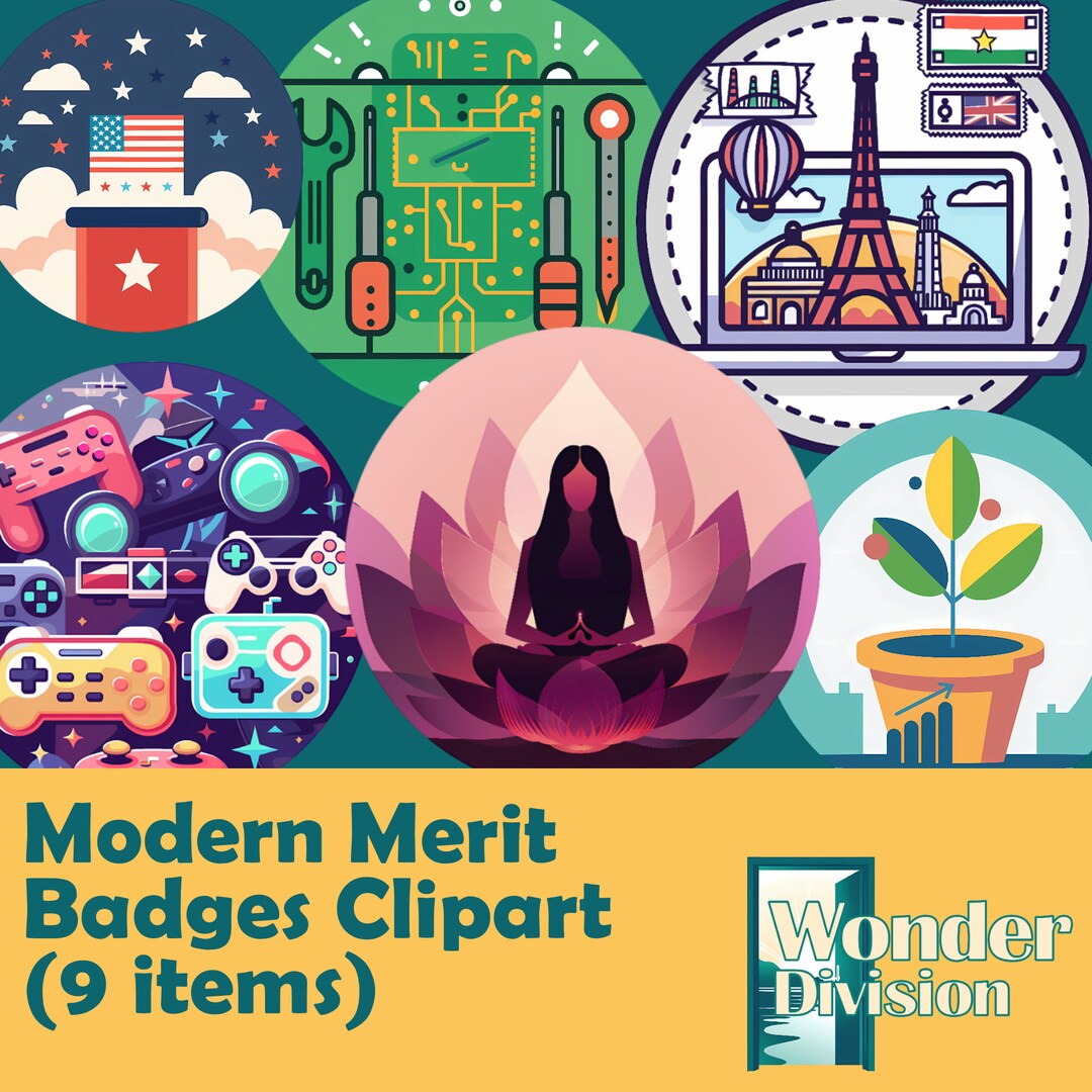 Modern Merit Badges Digital Art 9 Items, Clipart, Digital, PNG ...