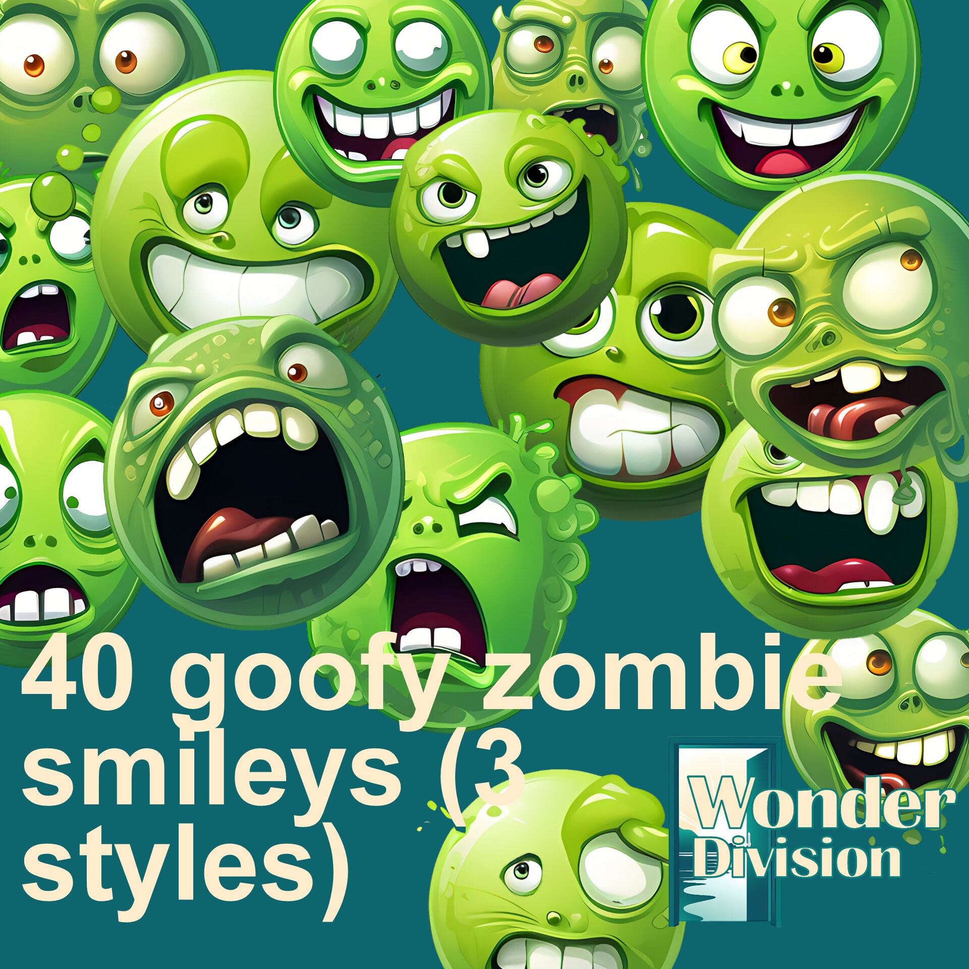 40 Zombie Smileys Clipart Digital PNG Transparent - Etsy