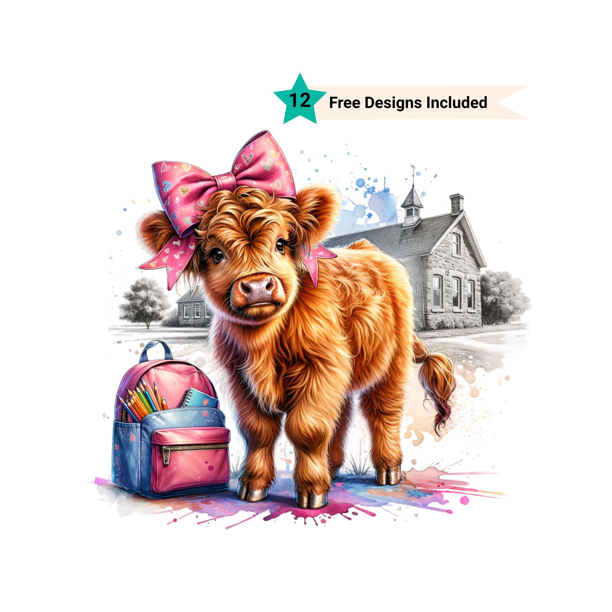 Adorable Highland Cow, Coquette Bow, PNG, Cute Back-to-school Digital ...