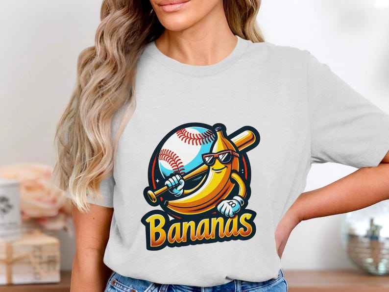 Let's Go Bananas Baseball PNG Sports Team Mascot Funny Banana Playing ...