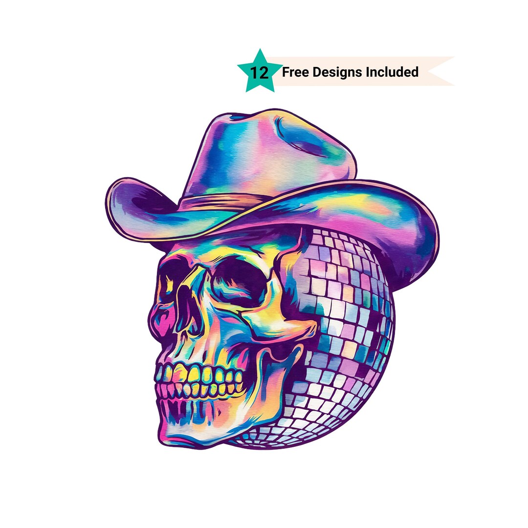 Western Disco Ball Skull Retro Png, Skull Clipart, Western Clipart ...