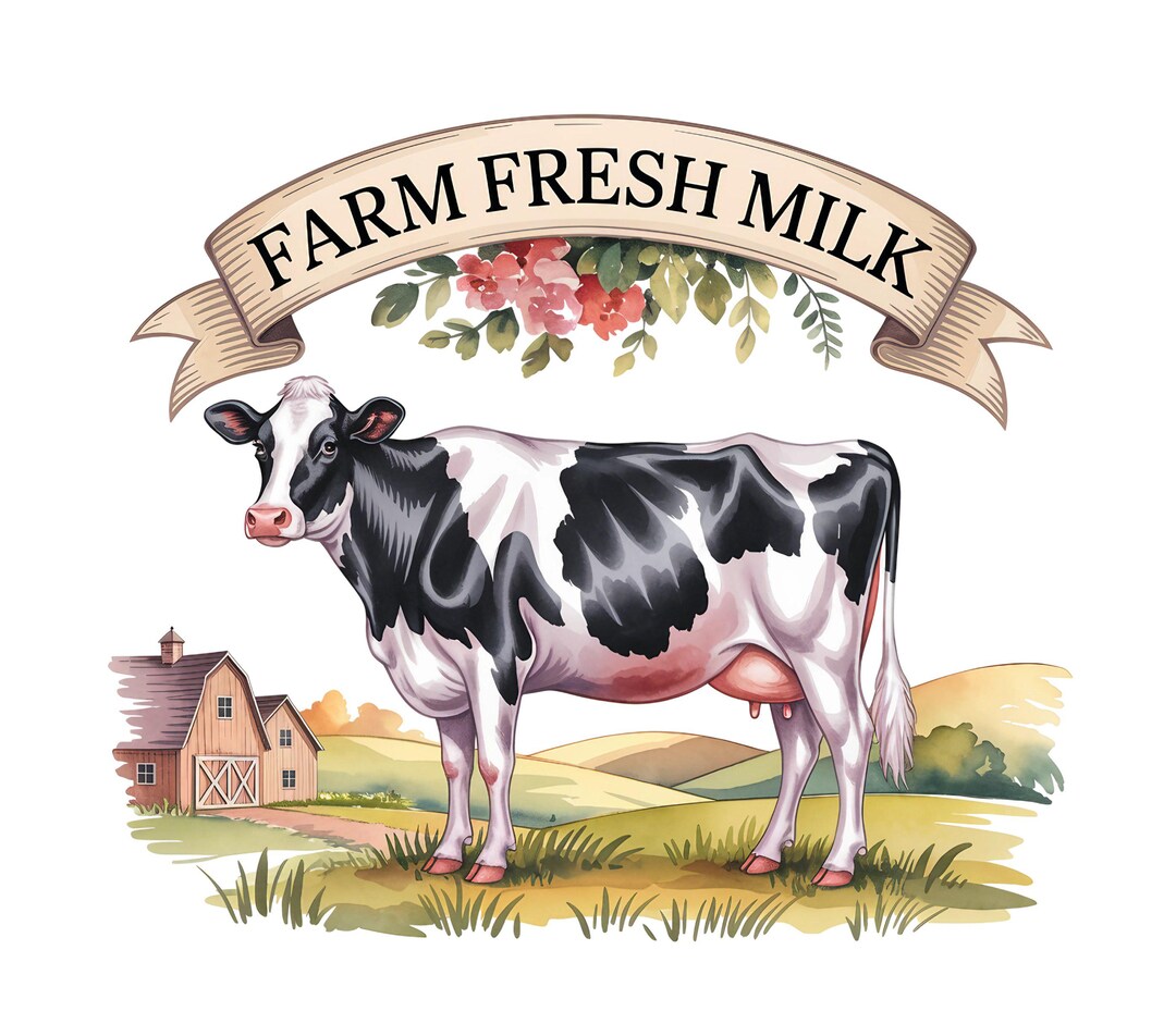 Watercolor Farm Fresh Milk Clipart, Digital Download, Farmhouse Clipart ...