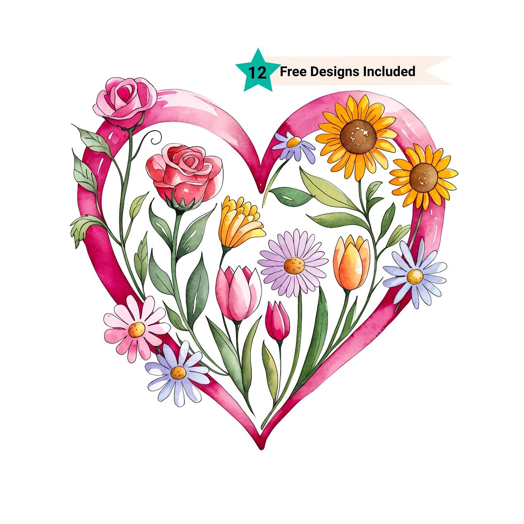 Watercolor Valentine's Day Clipart, Floral Valentine's Day Heart ...