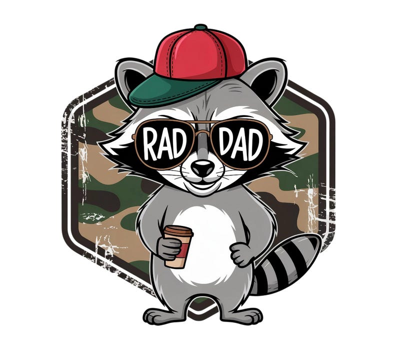Rad Dad Png, Camo Dad Png, Cool Dad Sublimation Design, Funny Raccoon ...