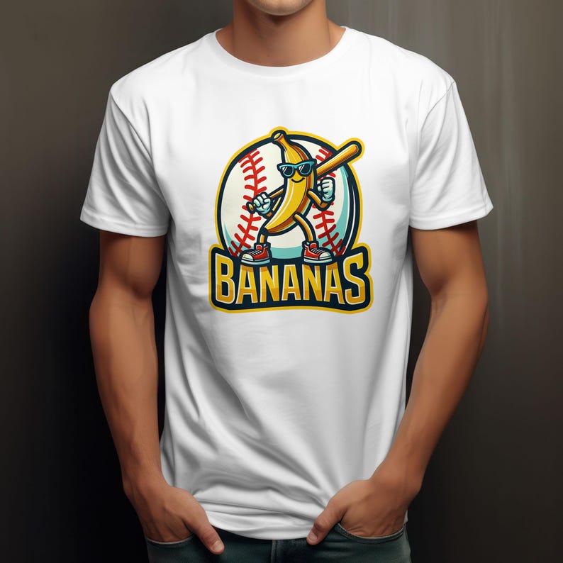 Let's Go Bananas Baseball PNG Sports Team Mascot Funny Banana Playing ...