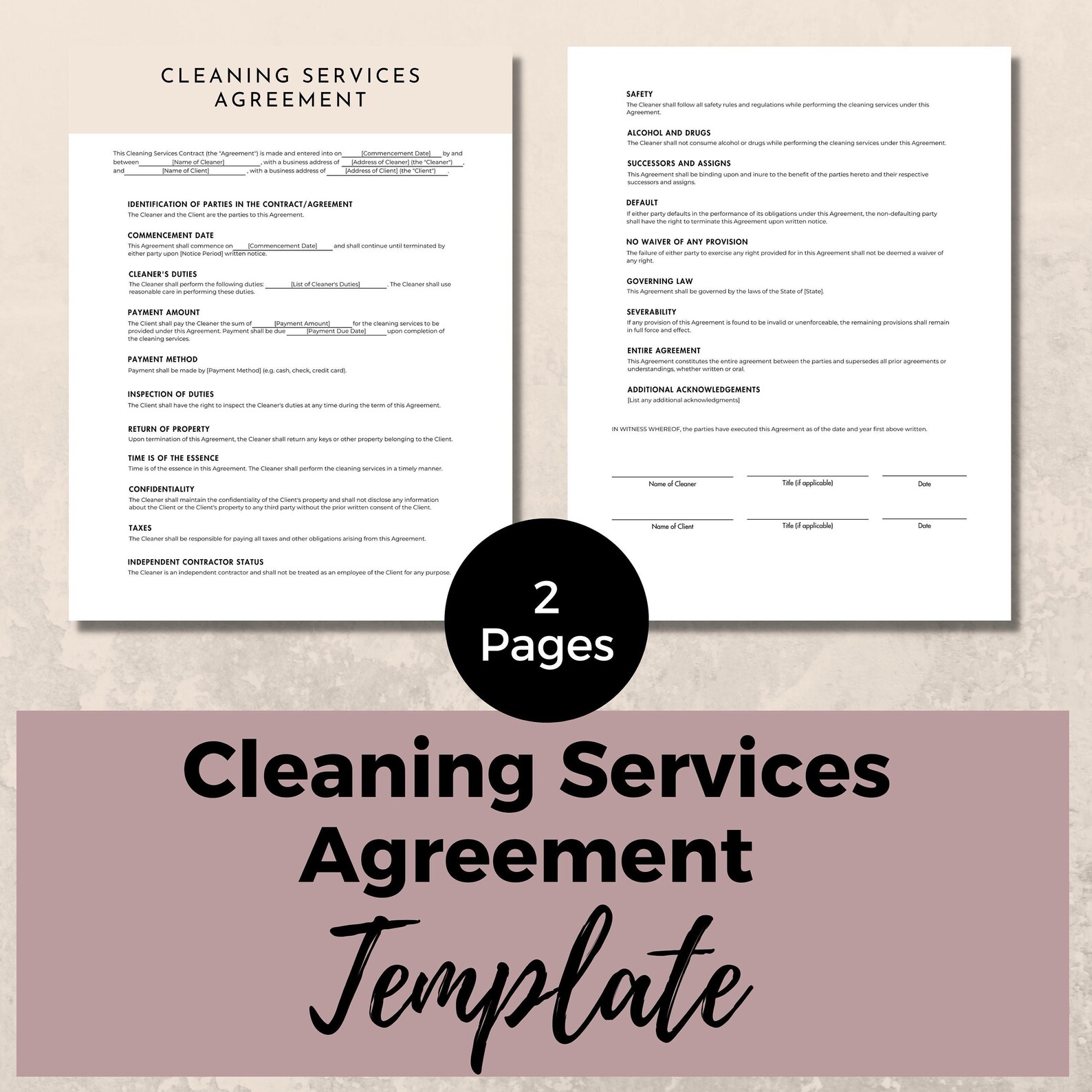 Cleaning Services Agreement | Cleaning Business | Contract Template ...