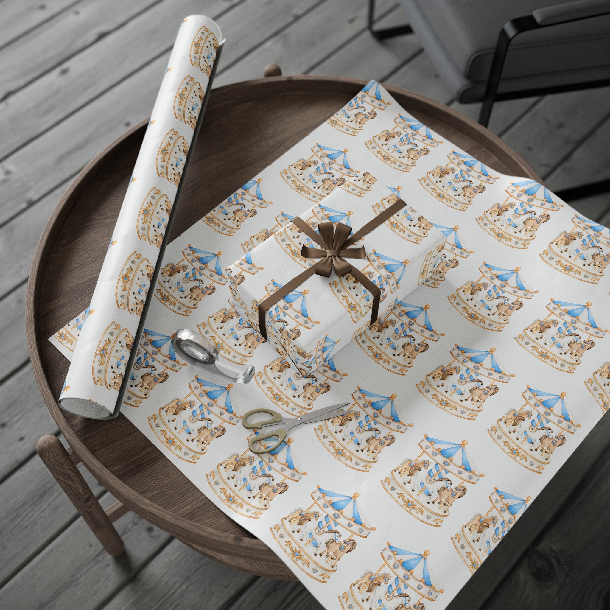 Carousel Merry Go Round Wrapping Papers, New Born Gift Wrap, Baby ...
