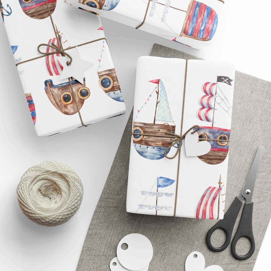 Ships and Boats Birthday Party Gift Wrap, Nautical Theme Wrapping ...