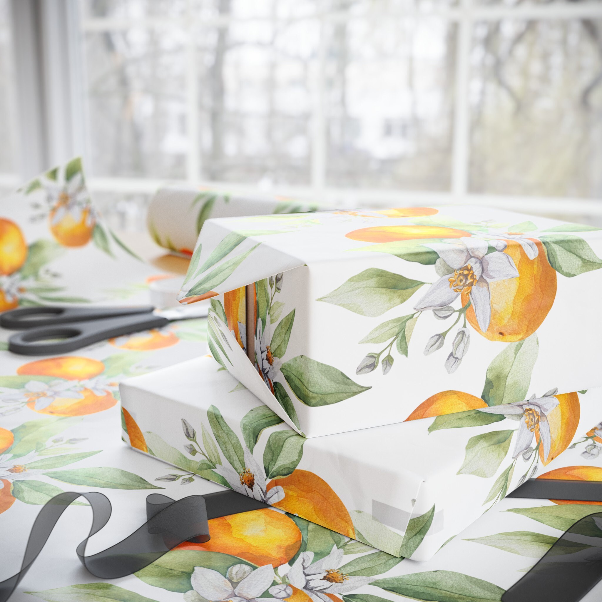 Orange Blossom Illustration Wrapping Papers, Birthday Wrapping Papers ...