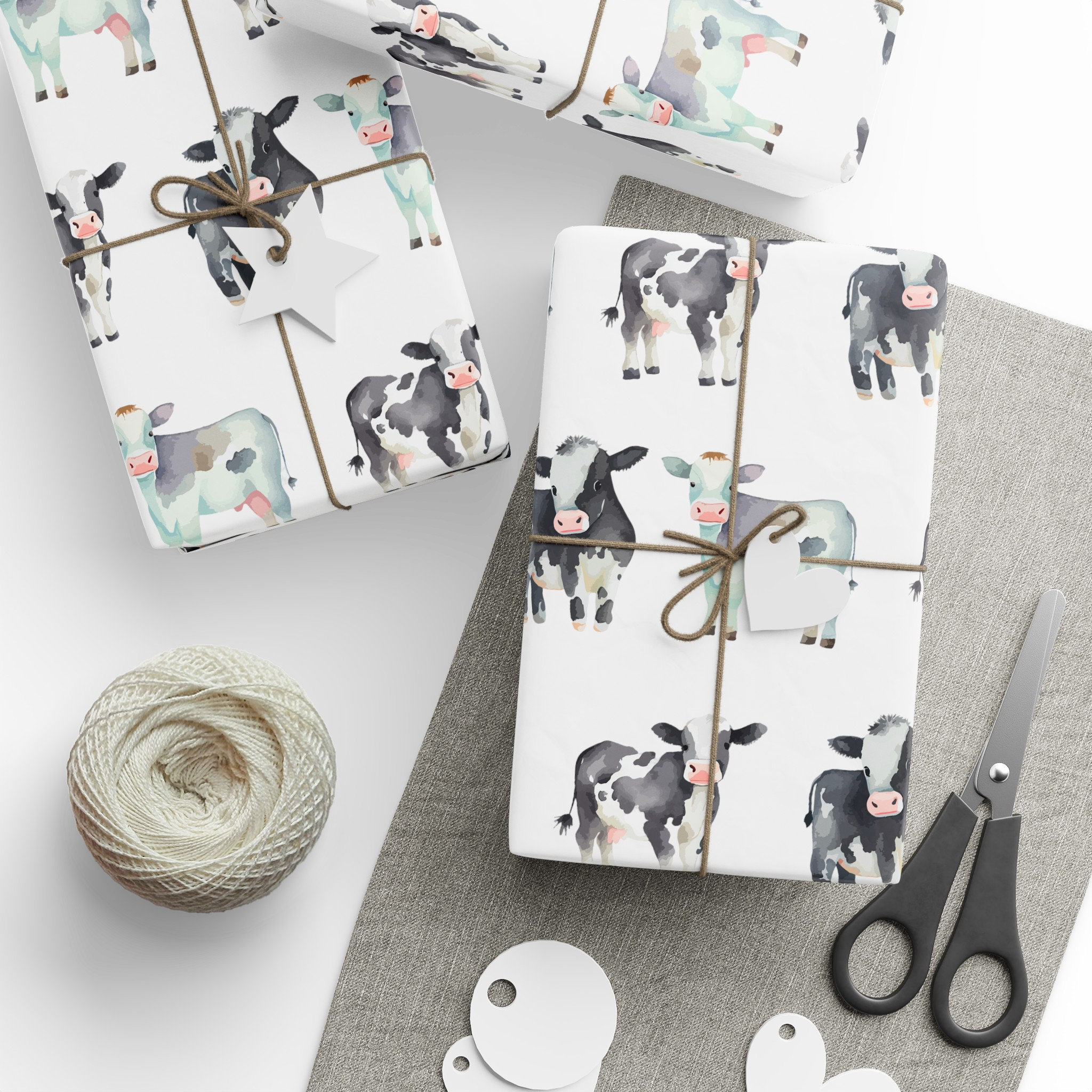Watercolor Cows Wrapping Papers, Birthday Gift Wrap, Children Gift Wrap ...