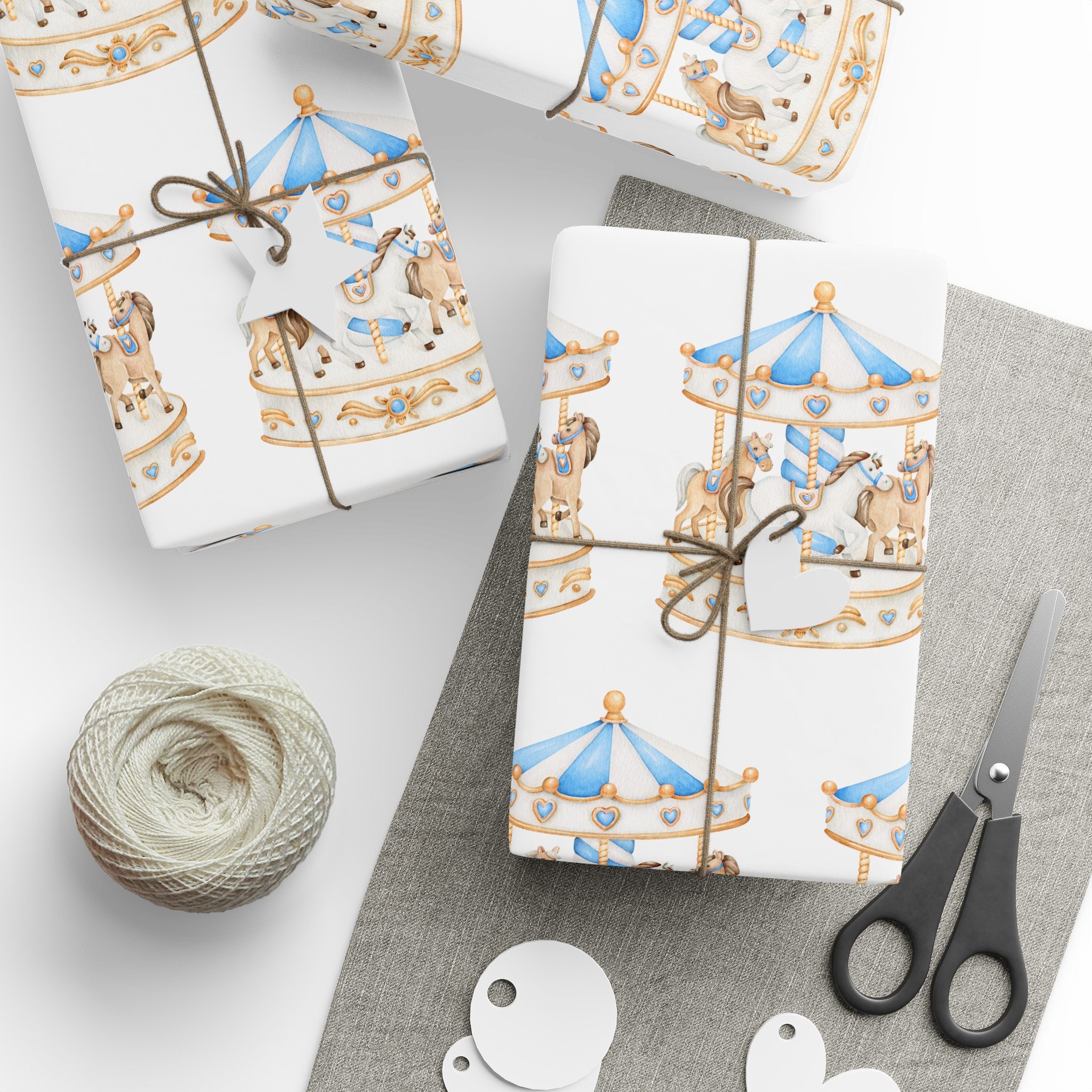 Carousel Merry Go Round Wrapping Papers, New Born Gift Wrap, Baby ...