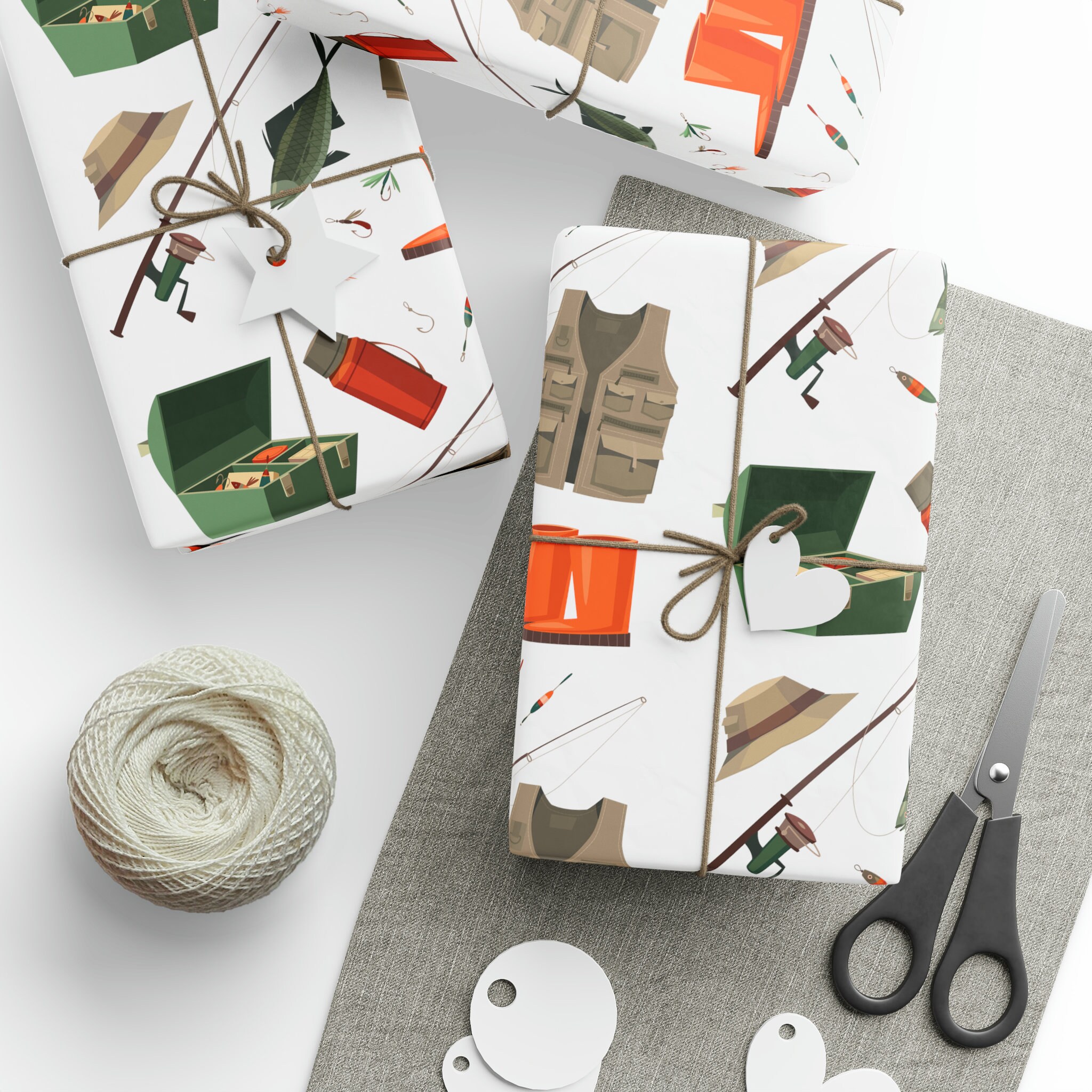 Fishing Motif Wrapping Papers,boy Gift Wrap,campers Gift Wrap,fish Camp ...