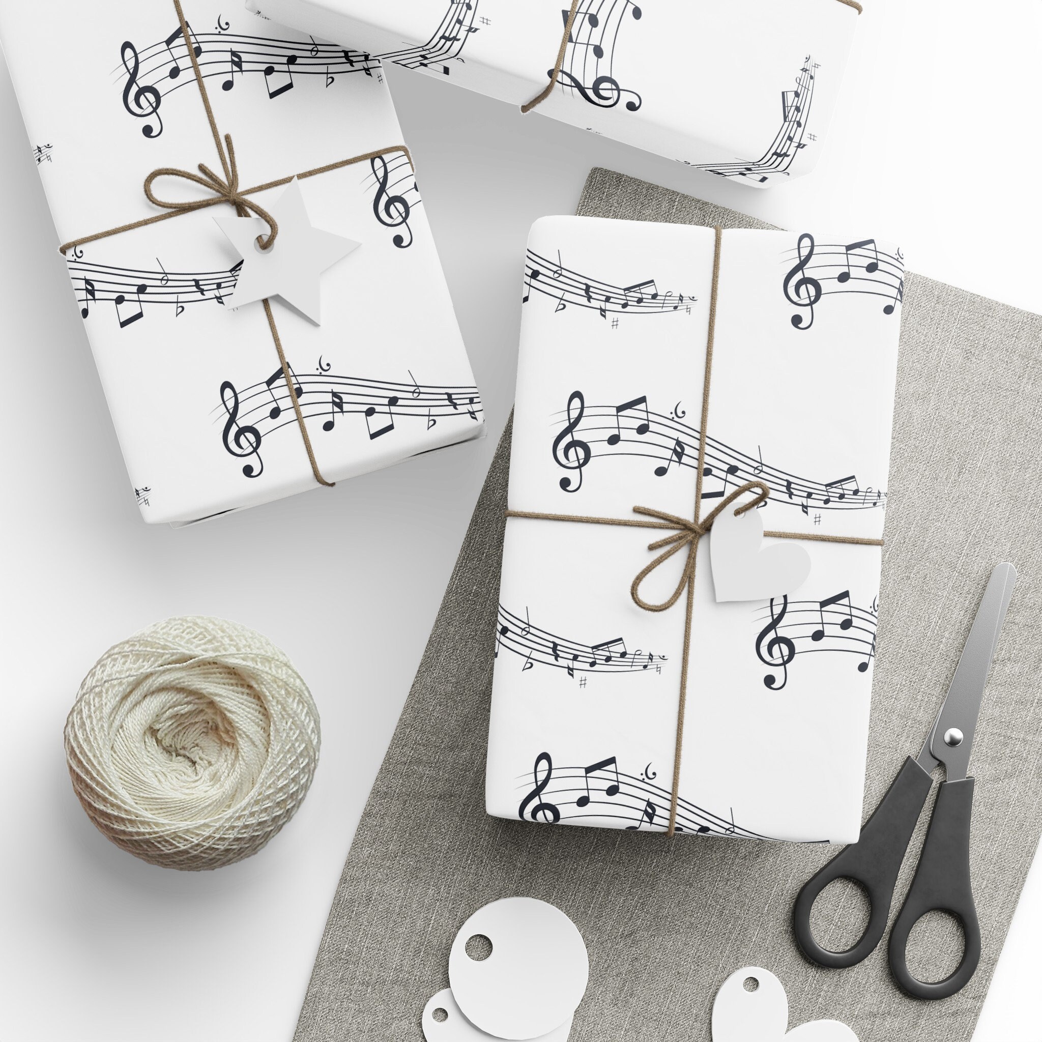 Musical Notes Wrapping Papers, Black and White Drawing Musical Gift ...