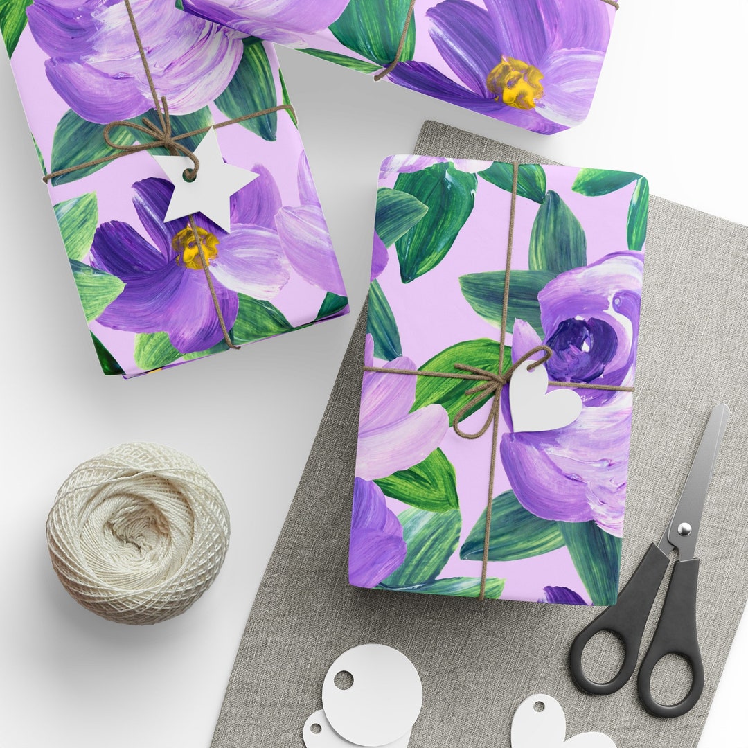 Purple and Green Watercolor Floral Design Wrapping Papers, Git Wrap ...