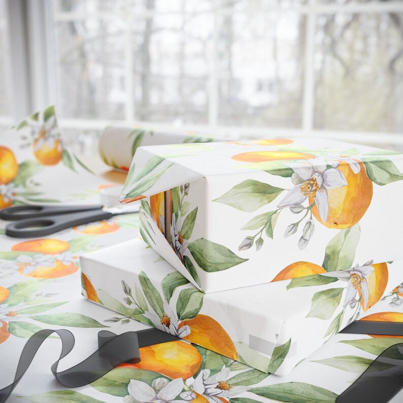 Orange Blossom Illustration Wrapping Papers, Birthday Wrapping Papers ...