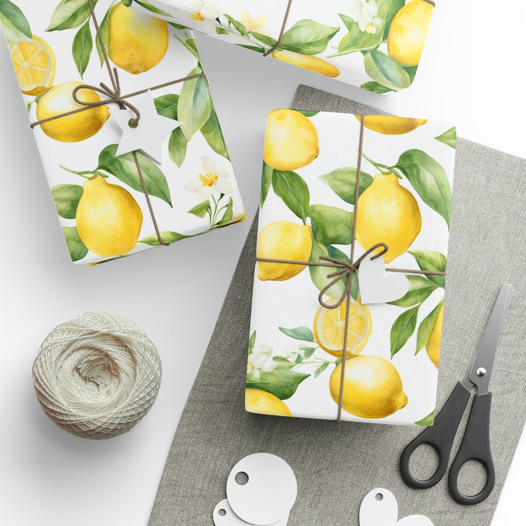 Lemon Illustration Wrapping Papers,yellow and Green Gift Wrap, Spring ...