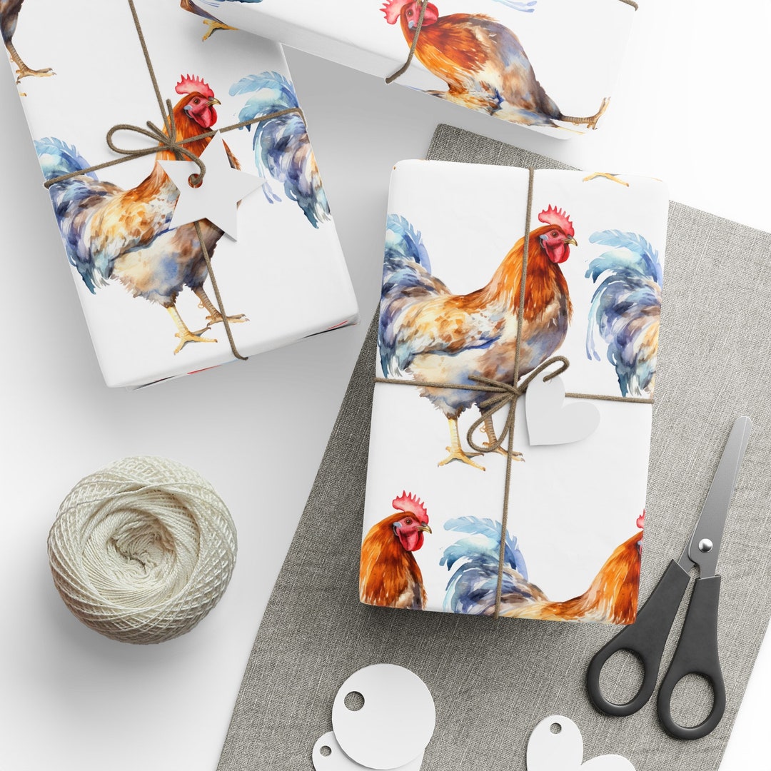 Hand Drawn Watercolor Chicken Wrapping Papers, Gift Wrap, Fine Art ...