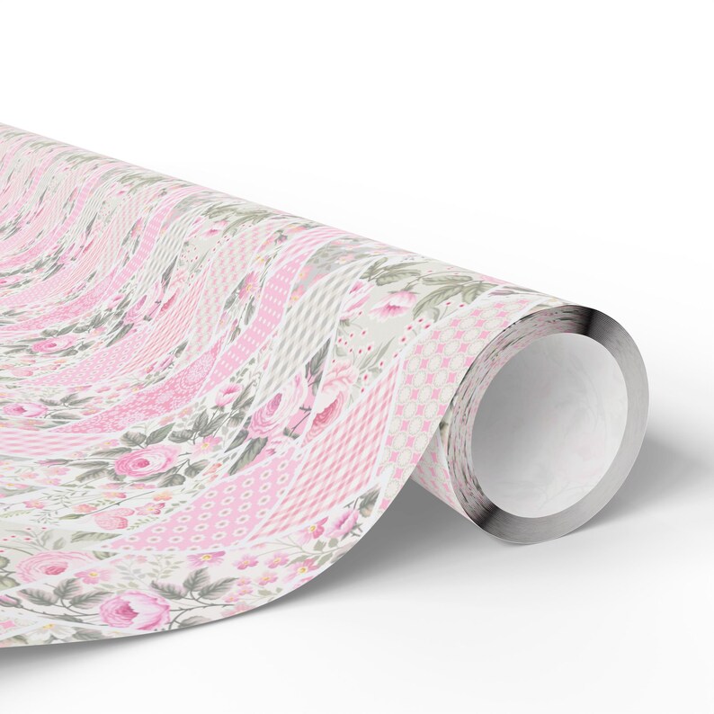 Grandmillenial Pink Patchwork Floral Wrapping Papers, Wedding Gift Wrap ...