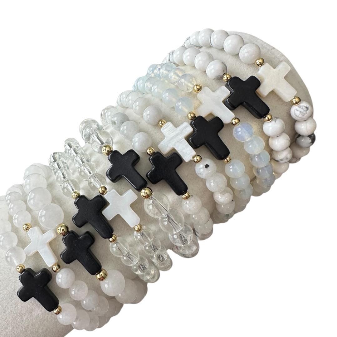Black & White Shell Cross Bead Bracelets | Cross Bracelets | Beaded ...