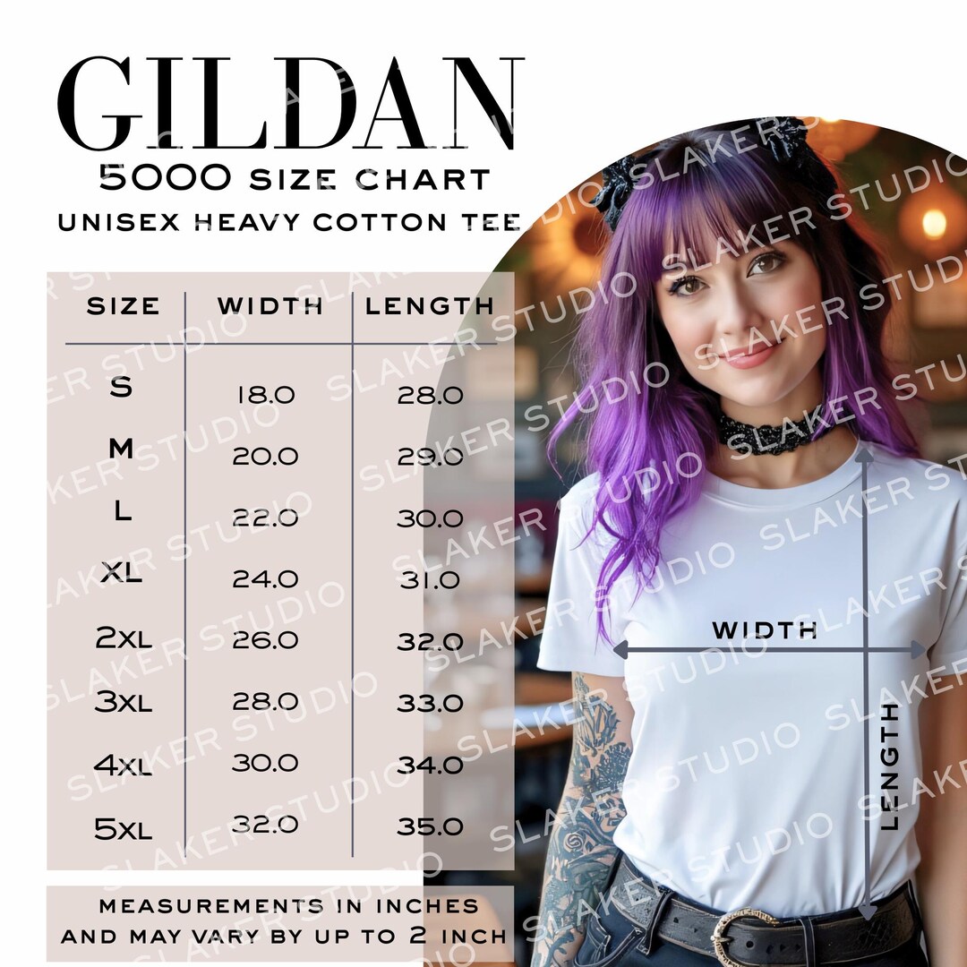 Editable Gildan 5000 Size Chart, G5000 Size Chart, Customizable Canva ...