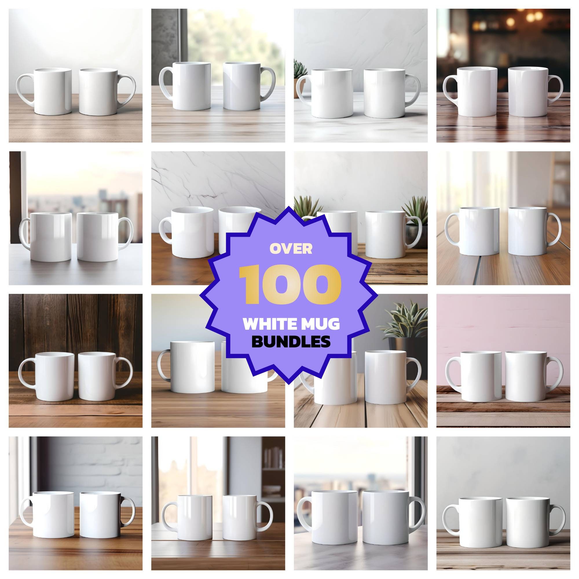 White Coffee Cup Mockup Template for Your Design, Two Mugs Mock Up, Set ...