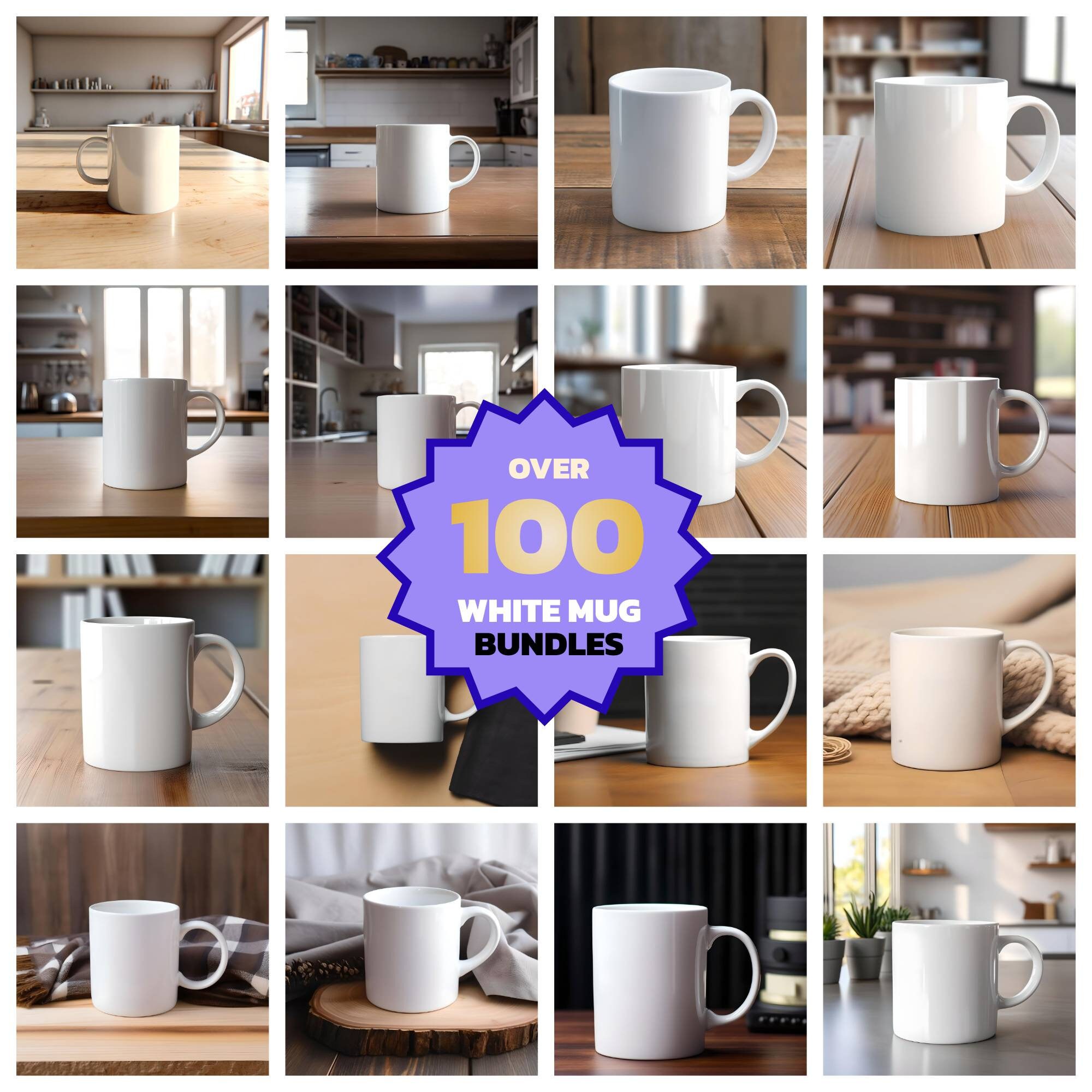 White Coffee Cup Mockup Template for Your Design, Two Mugs Mock Up, Set ...