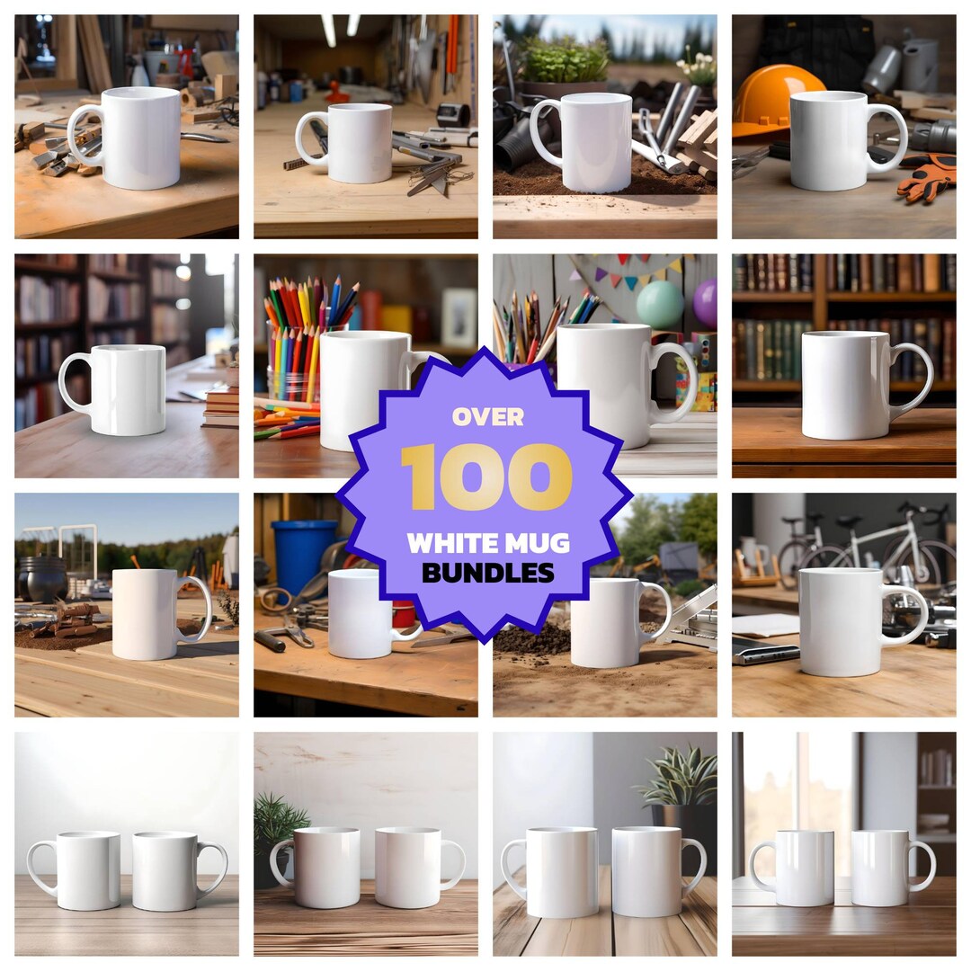 White Coffee Cup Mockup Template for Your Design, Two Mugs Mock Up, Set ...