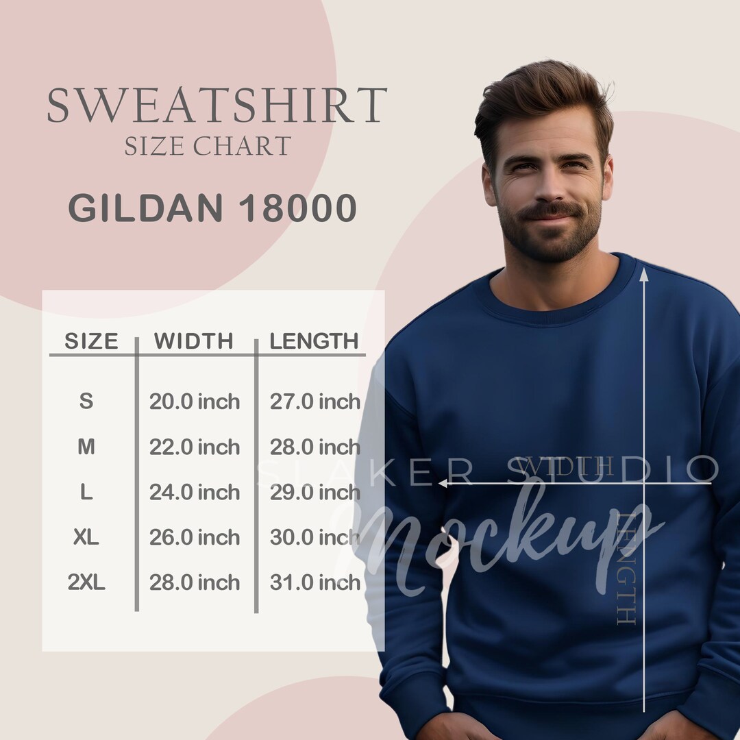 Gildan 18000 Size Chart Mockup Male Model, G18000 Navy Sweatshirt ...